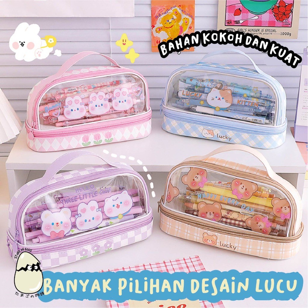 Jual Double Decker Pencil Case Kotak pensil besar Travel Pouch Make Up ...