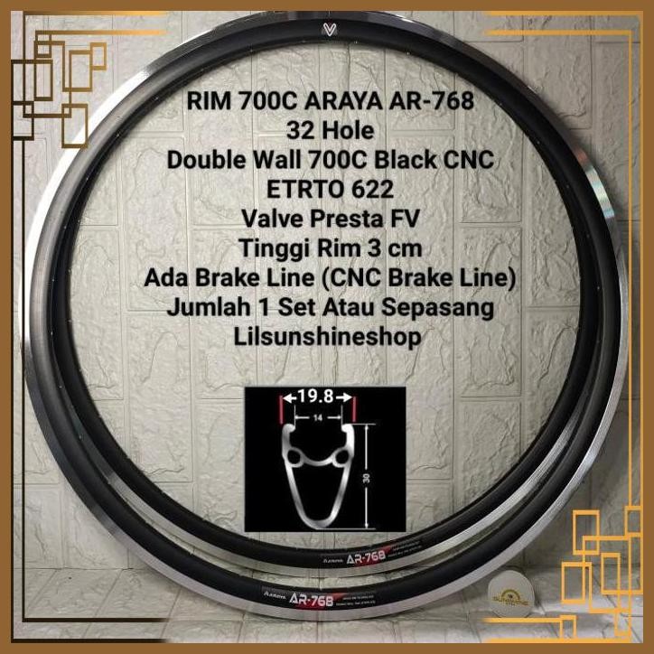 Jual [LSS] VELG RIM 700C 32H ARAYA AR768 RIMS 700 DOUBLE WALL 3CM FIXIE ...