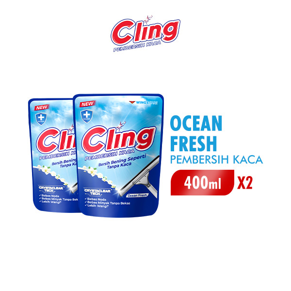 Jual Cling Pembersih Kaca Biru Ocean Fresh 400 ml x2 | Shopee Indonesia