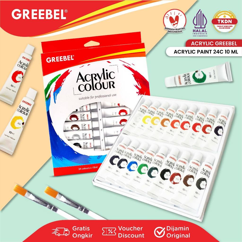 Jual GREEBEL Cat Lukis Akrilik Set 24 Warna / Cat Acrylic Set (24x10ML ...