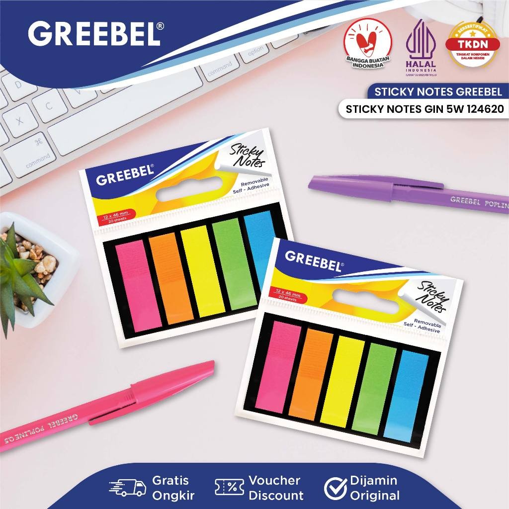 Jual GREEBEL Sticky Note / Catatan Notepad Kertas Catatan 6 Warna 20 ...