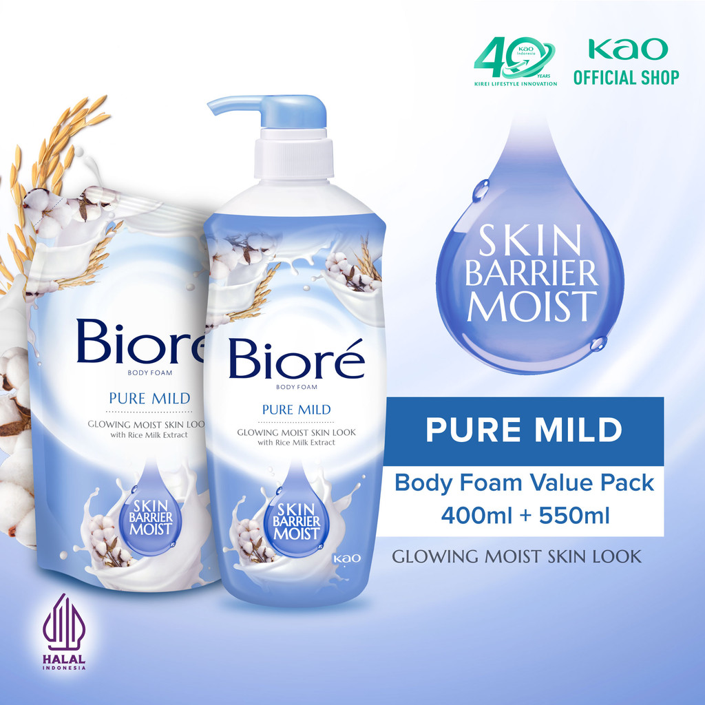 Jual Biore Beauty Sabun Mandi Cair Pelembab Kulit Pure Mild Ekstrak Yoghurt Pump 550 ml + Refill ...