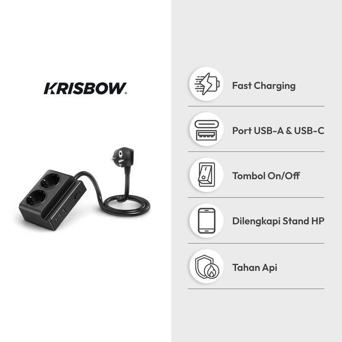 Jual Azko Krisbow Stop Kontak 2 Soket Usb A & Type C Electric Socket ...