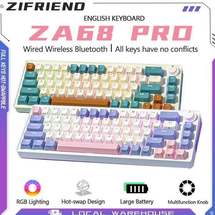 Jual TERLARIS - ZIFRIEND ZA68 68 Keys Wireless Keyboard Full Keys Hot ...