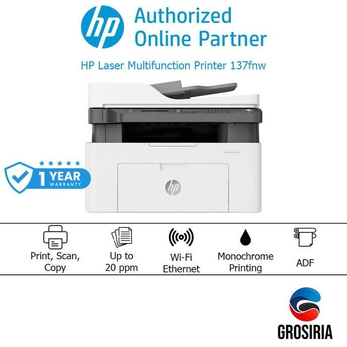 Jual Hp Laserjet Pro Mfp 137Fnw [4Zb84A] New Stok | Shopee Indonesia