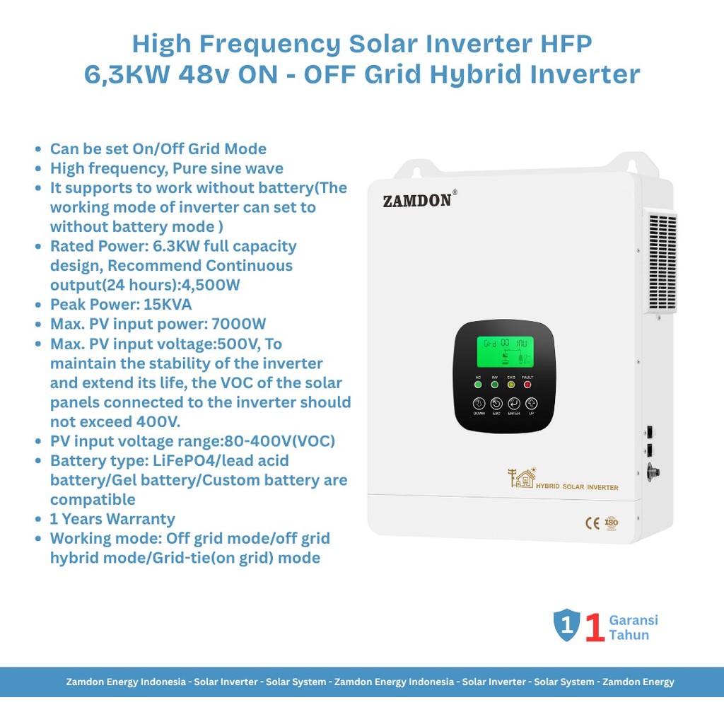 Jual ZAMDON High Frequency 7.870VA 6300W 48V ON & Off Grid Hybrid Solar ...