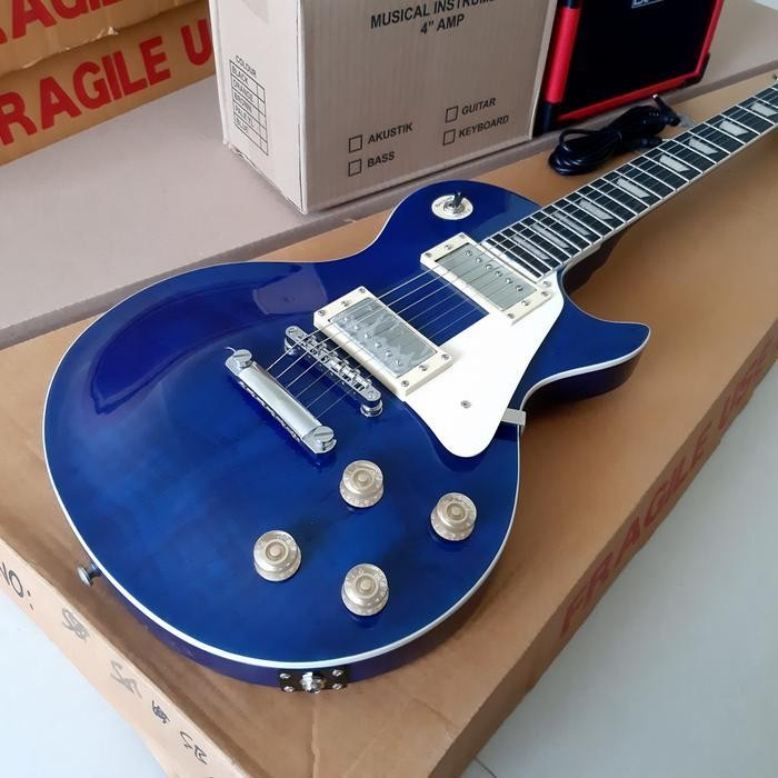 Jual Paket Hemat Gitar Gibson Les Paul Biru Plus Ampli Dan Kabel Jack ...