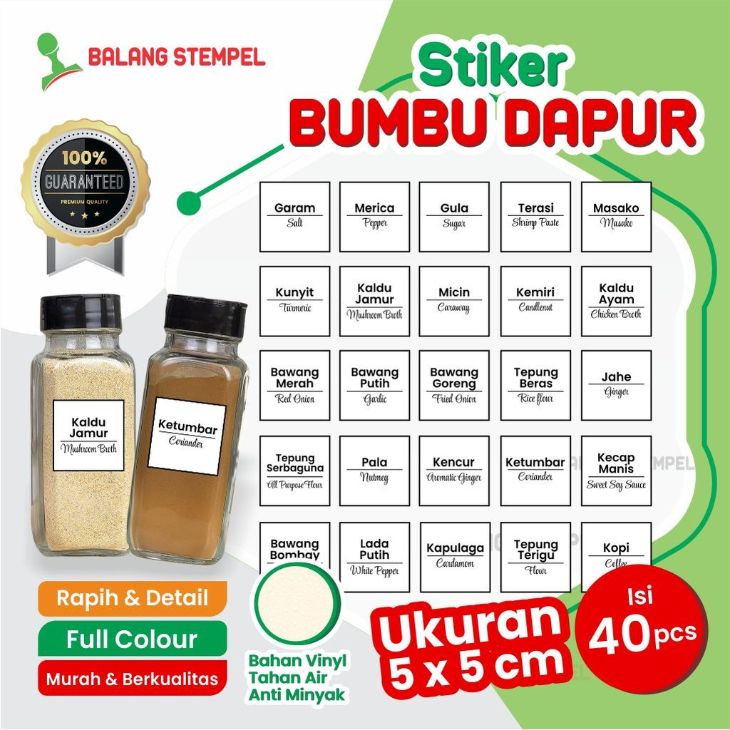 Jual Stiker Bumbu Dapur Isi 40 pcs Label Penanda Rempah Ukuran 5x5 cm ...