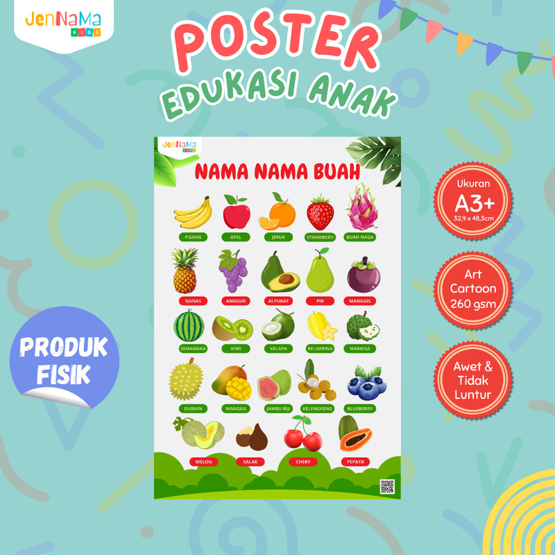 Jual Poster Edukasi - Nama Buah | Anak Pendidikan PAUD TK Usia 2-6 ...