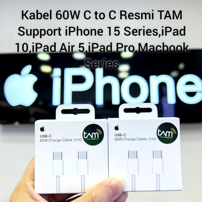 Jual TERBARU - Kabel Charger iPhone 15 15 Pro Max 60W C to C Resmi TAM ...