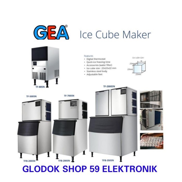 Jual GEA ICE CUBE MAKER TF-700SN + ICE BIN TFB-200SN STAINLESS STEEL BODY NEW | Shopee Indonesia