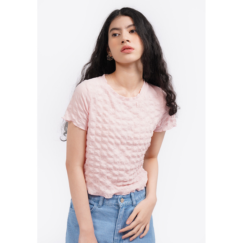 Jual COLORBOX Short Sleeve Textured T-Shirt Lt. Pink | Shopee Indonesia