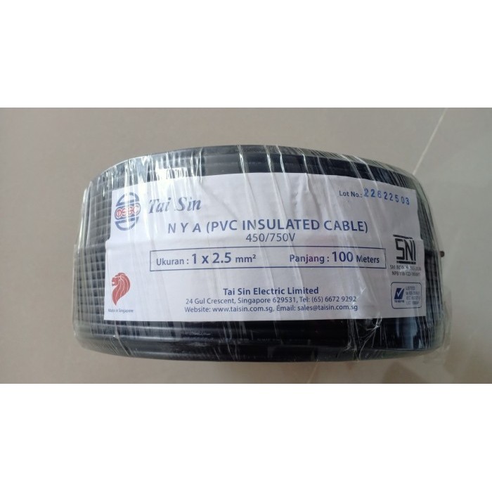 Jual Kabel Listrik Merek Taisin 2.5Mm 100M Nya Sisir Made In Singapore ...