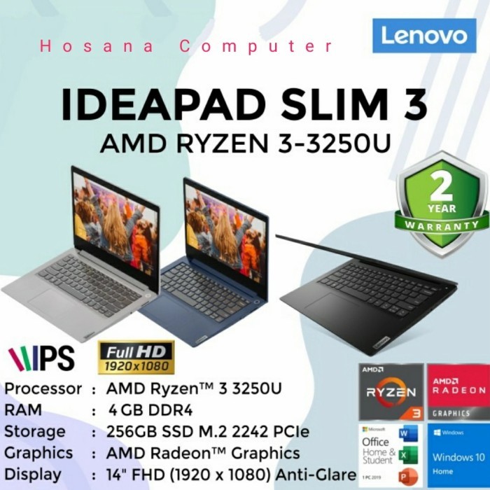 Jual Laptop Lenovo Ideapad Slim 3 - Ryzen 3 3250 4Gb 256Gb Ssd Win10 + Ohs | Shopee Indonesia