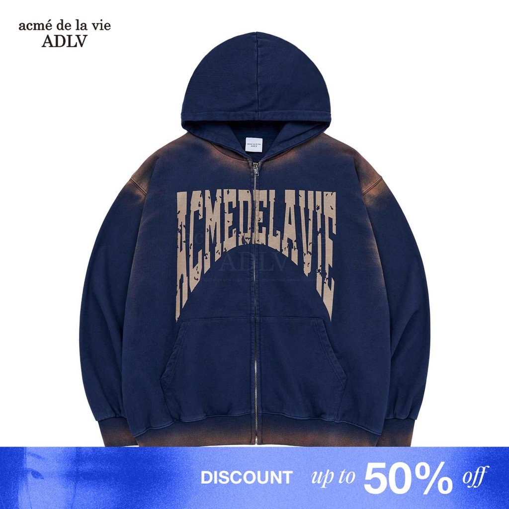 Jual [ADLV] Front Full Logo Spray Washing Hoodie Zip Up Navy - Hoodie ...