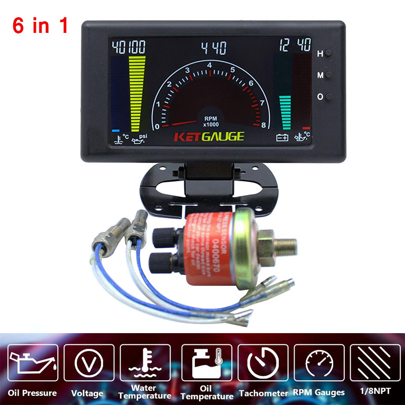 Jual NEW 6 In 1 Digital LCD Gauge for Car Truck Tachometer Oil Pressure ...