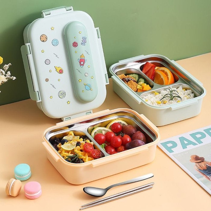 Jual KOTAK BEKAL ANAK SET 3 SEKAT STAINLESS STEEL / KIDS LUNCHBOX SET | Shopee Indonesia