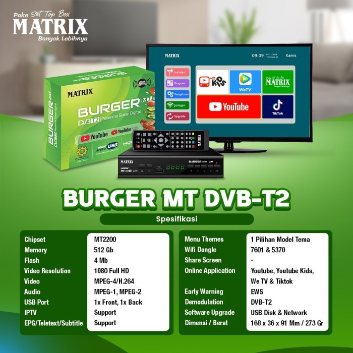 Jual SETTOPBOX MATRIX BURGER HIJAU/STB DVB T2HD/SET BOX TV DIGITAL (GROSIR) | Shopee Indonesia