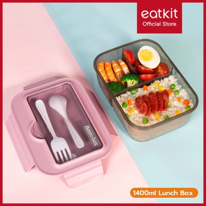 Jual TERLARIS EATKIT 1400ML KOTAK MAKAN 2 TINGKAT 3 SEKAT LUNCH BOX TRANSPARAN TEMPAT MAKAN ...