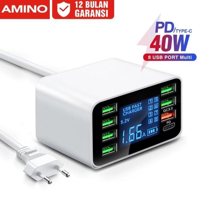 Jual AMINO 8 USB Port Multi Port Charger QC 3.0/PD Fast Charger LED 40W ...