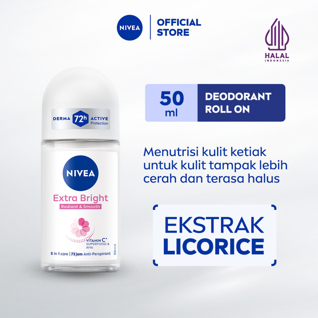 Jual NIVEA Deodorant Roll On Extra Bright Radiant & Smooth 50ml ...
