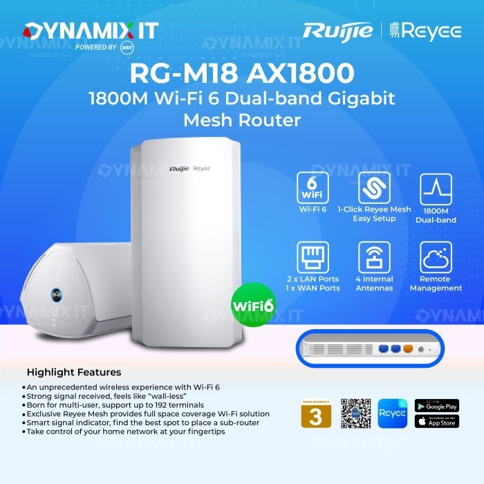 Jual Ruijie Reyee RG-M18 1800M Wi-Fi 6 Dual-band Gigabit Mesh Router ...