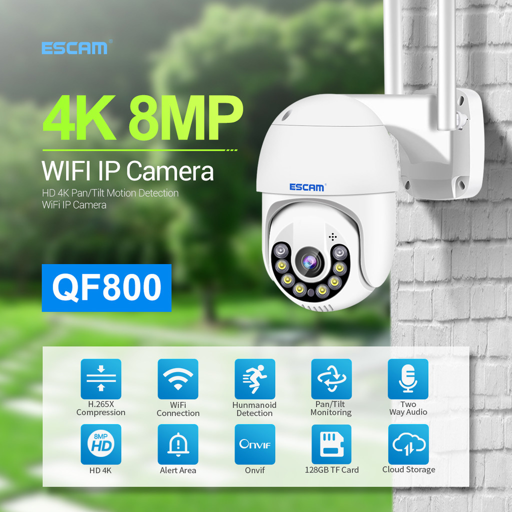 Jual KYH ESCAM QF800 ICSEE APP 8MP 4K HD Full Color Night Vision Wireless PTZ IP Dome Camera ...