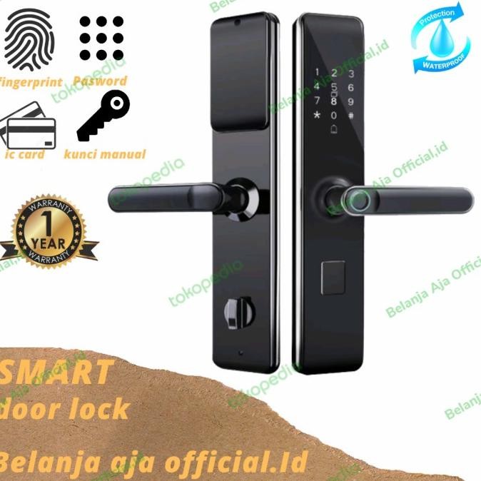 Jual smart lock gagang pintu elektrik kunci digital door lock fingerprint P35M | Shopee Indonesia