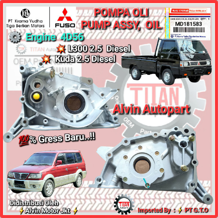 Jual Baru Oil Pump Assy Pompa Oli Mitsubishi L300 Kuda Diesel 4D56 2.5 ...