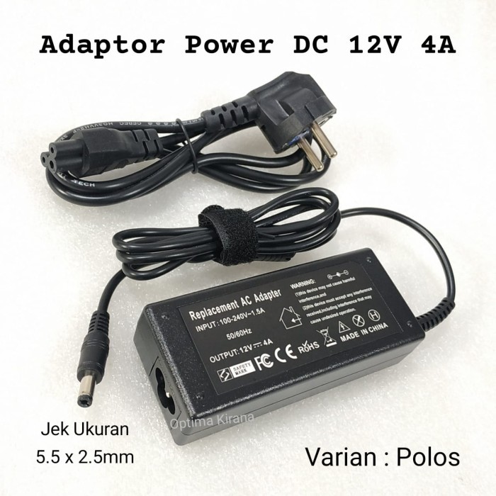 Jual ADAPTER AC ADAPTOR to DC 12V 4A PLUG jek colokan 5.5 x 2.5 mm 48W POWER SUPPLY Monitor LCD ...