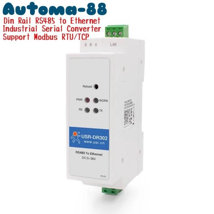 Jual USR-DR302 + Adaptor power supply Serial Modbus to ethernet din ...