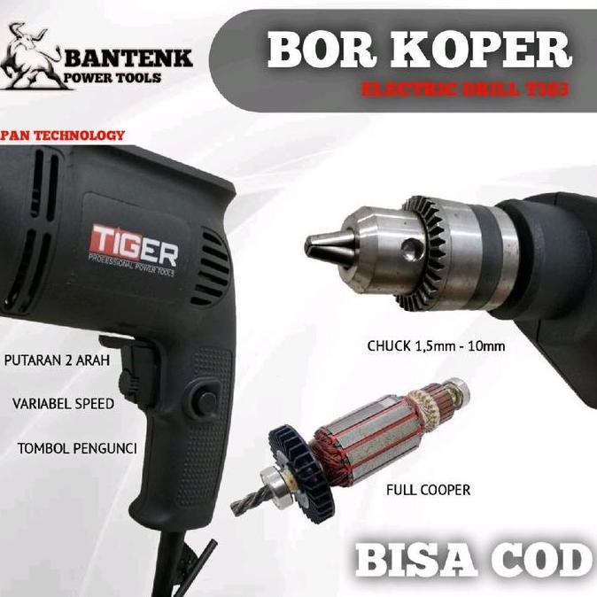 Jual Mesin Bor Tiger Koper Lengkap Tiger T103 V2. Bor Bolak Balik 10Mm ...