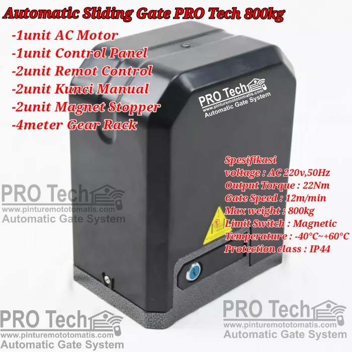 Jual Automatic Sliding Gate Pro Tech 800 Kg Mesin Pagar Otomatis ...