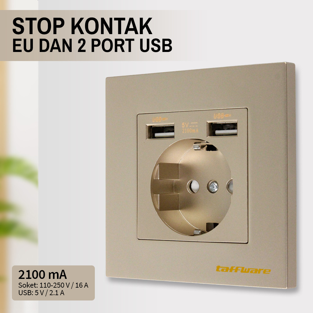 Jual Stop Kontak EU Colokan Listrik Dinding dan 2 Port USB 2100 mA ...