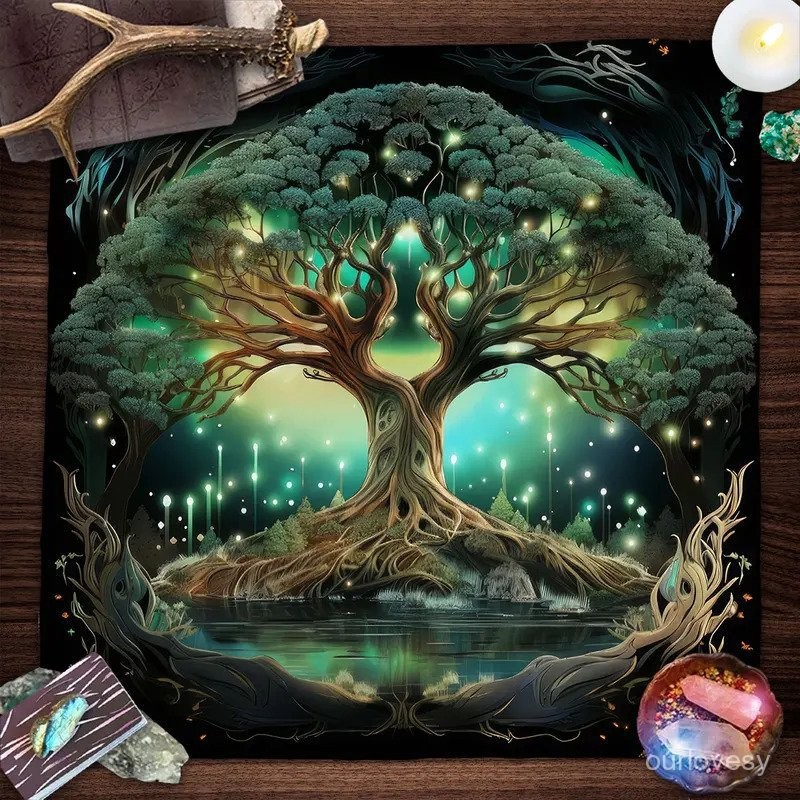 Jual Mysterious Green Tree of Life Tarot Card Tablecloth Wicca Altar ...