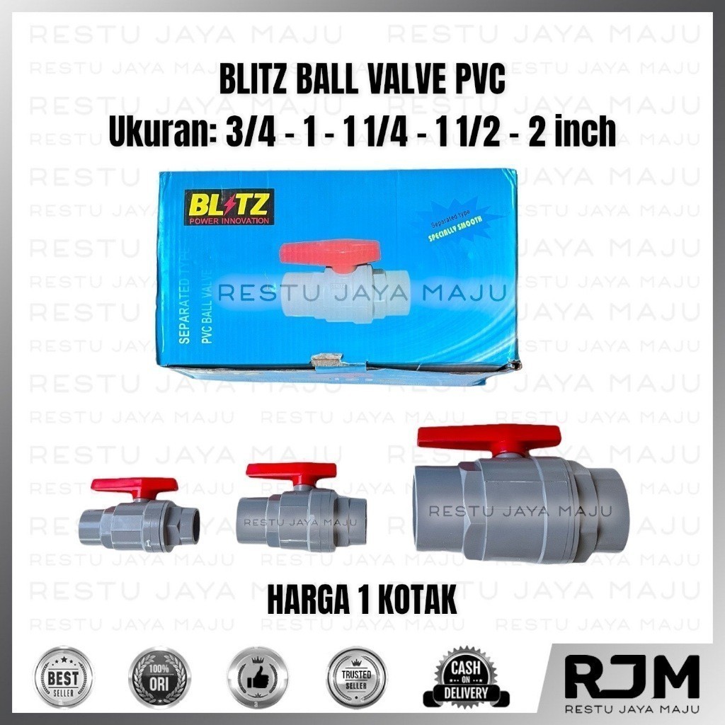 Jual BLITZ Ball Valve PVC 1/2 3/4 1 1 1/4 1 1/2 " inch Stop Kran Air Plastik rj | Shopee Indonesia