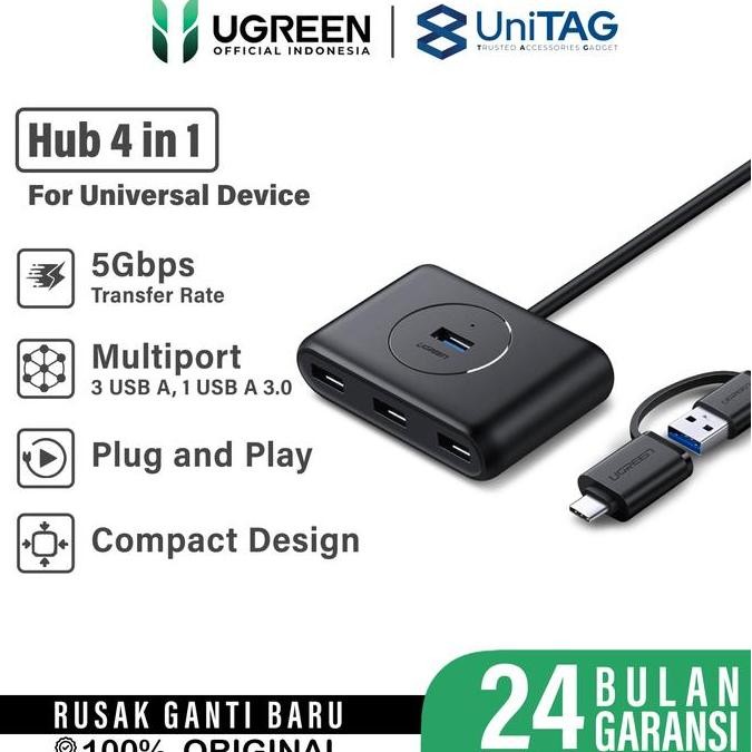 Jual Ugreen Adaptor Hub 4 In 1 Usb 3.0 / Type C Multi Port Usb For ...
