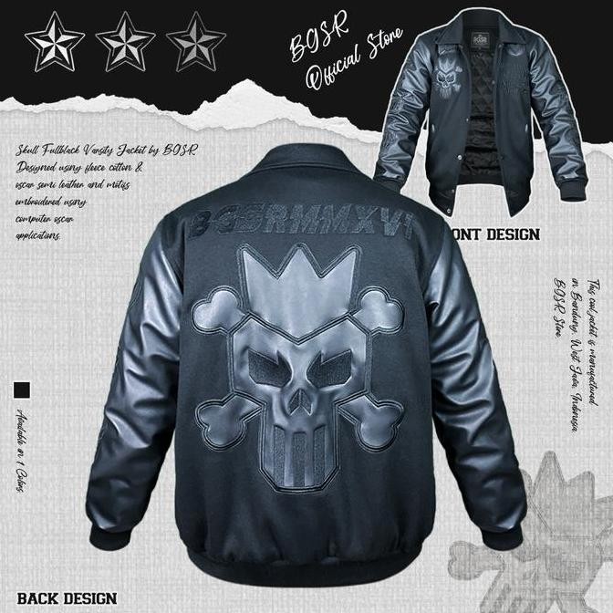 Jual Jaket Varsity Full Hitam Jacket Vintage Pria Windbreaker Bordir ...