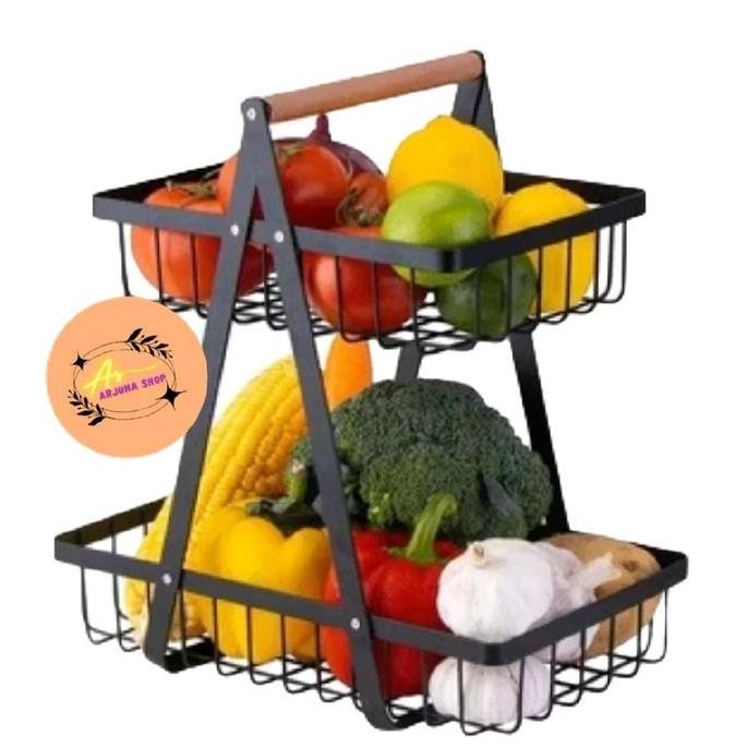 Jual KURO Keranjang Rak Dapur Rak Buah Besi Rak Dapur Besi Kayu ...