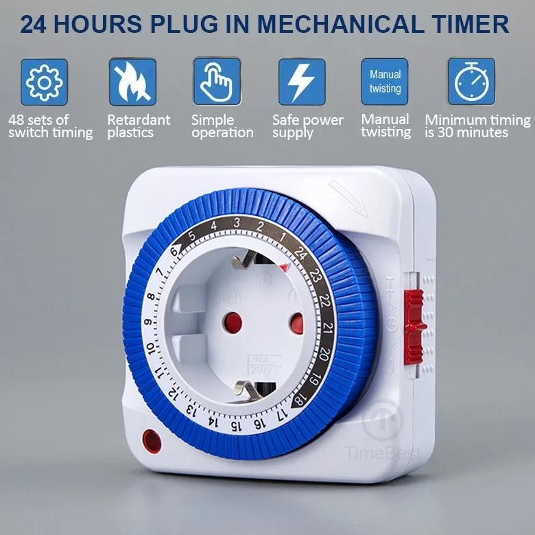 Jual Eu 24 Hours Timer Switch Timer Plug In Mechanical Grounded Programmable Smart Countdown ...