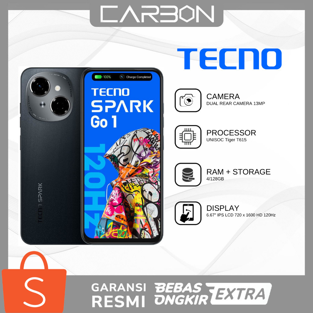 Jual TECNO SPARK Go 1 – 4+4GB*+128GB, 120Hz Display, 4.5G Fast Network, IP54 Resistance, Android ...