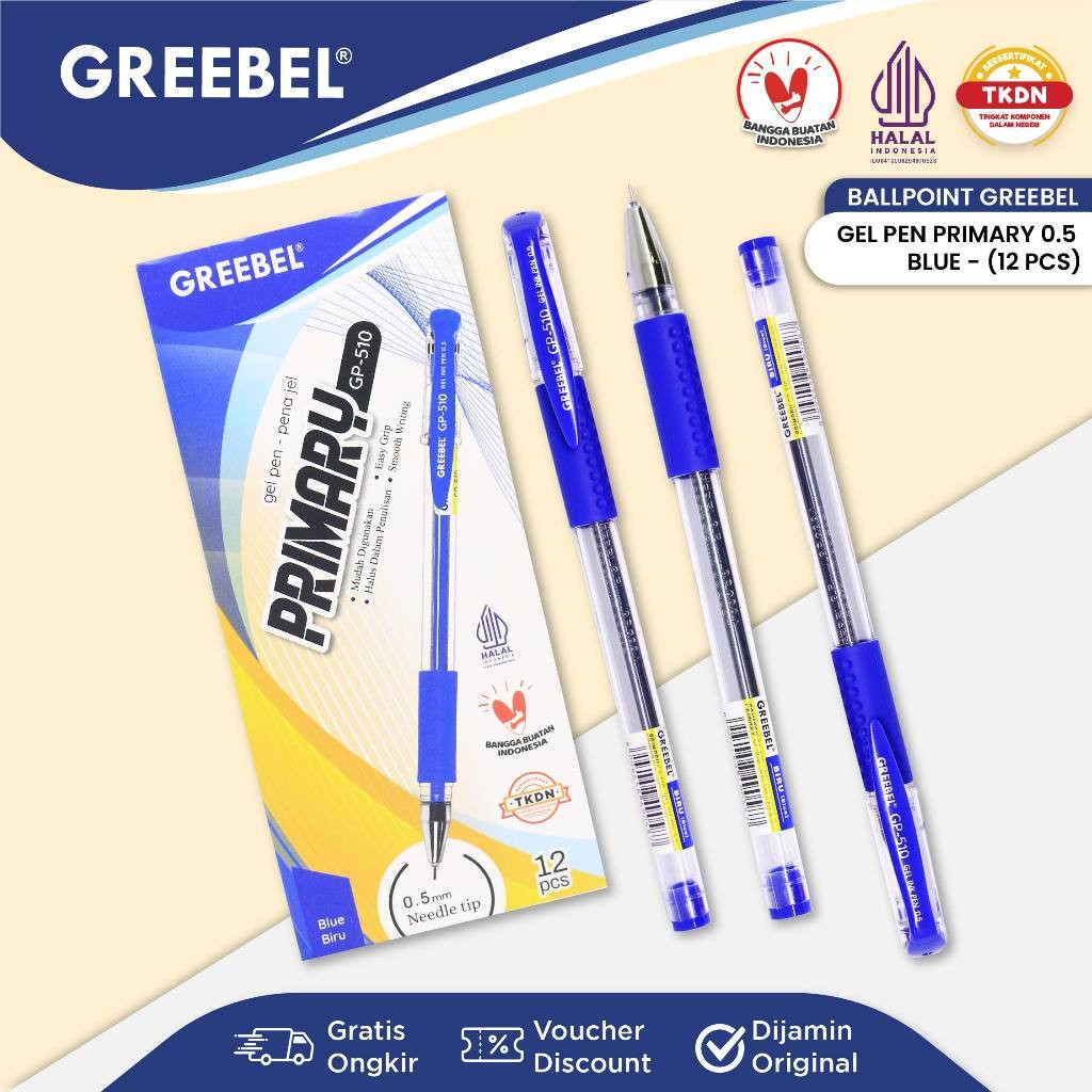 Jual GREEBEL Pulpen Gel / Gel Pen GP-510 Primary 0.5 Biru (12PCS/SET) / Ballpen Gel Ballpoint ...
