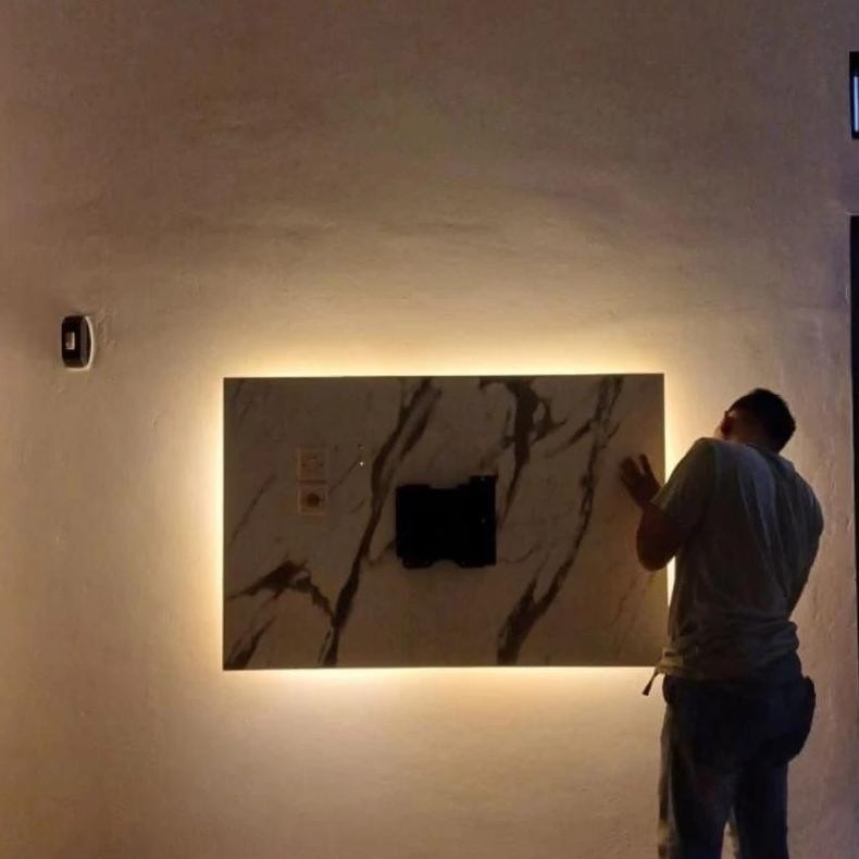 Jual Backdrop TV Gantung Lampu Led Modern Minimalis Ukuran TV 28Inc ...