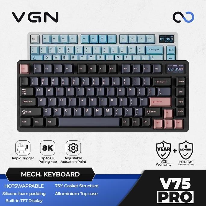 Jual Vgn Vxe Atk V75 / V-75 Pro Hotswap Gasket Mount 75% Tft Display Alu Wireless Mechanical ...