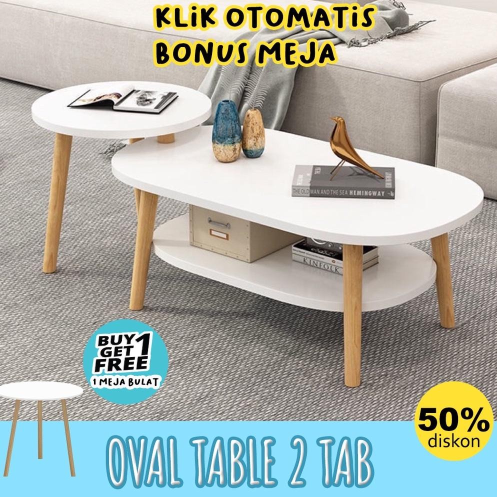Jual Meja Tamu Oval Minimalis 2 Tab Kayu Jati Duco | Shopee Indonesia