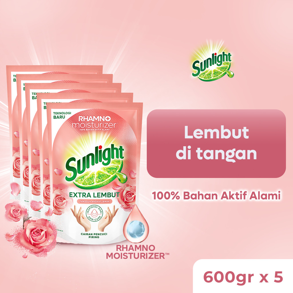 Jual Sunlight Sabun Cuci Piring Cair Refill Extra Lembut 600gr x5 | Shopee Indonesia