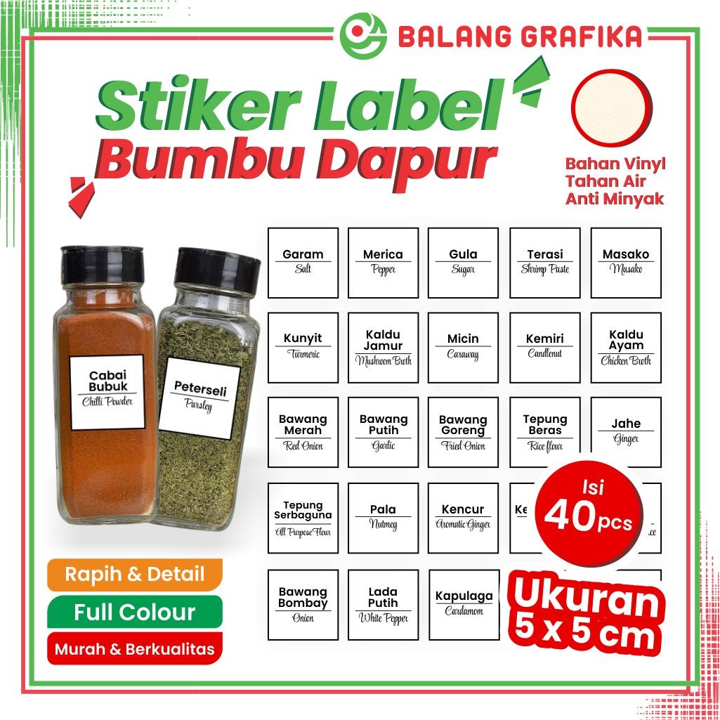 Jual Stiker Label Bumbu Dapur Ukuran 5x5 cm Sticker Penanda Bahan ...