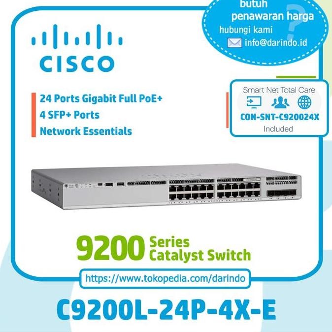 Jual Cisco C9200L-24P-4X-E Catalyst 9200 Series Switch + Smart Net New ...