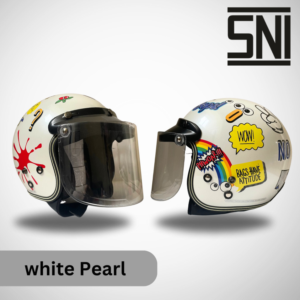 Jual HDS Helm Bogo Classic Dewasa Putih Motif Phow Pria Wanita SNI ...