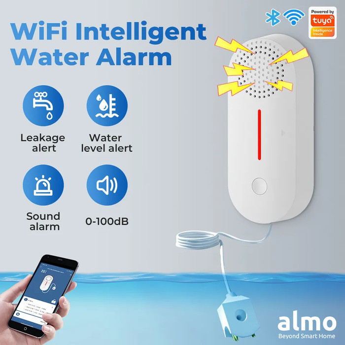 Jual ALMO Tuya Wifi Waterleak or Low Water Level Sensor with Alarm ...